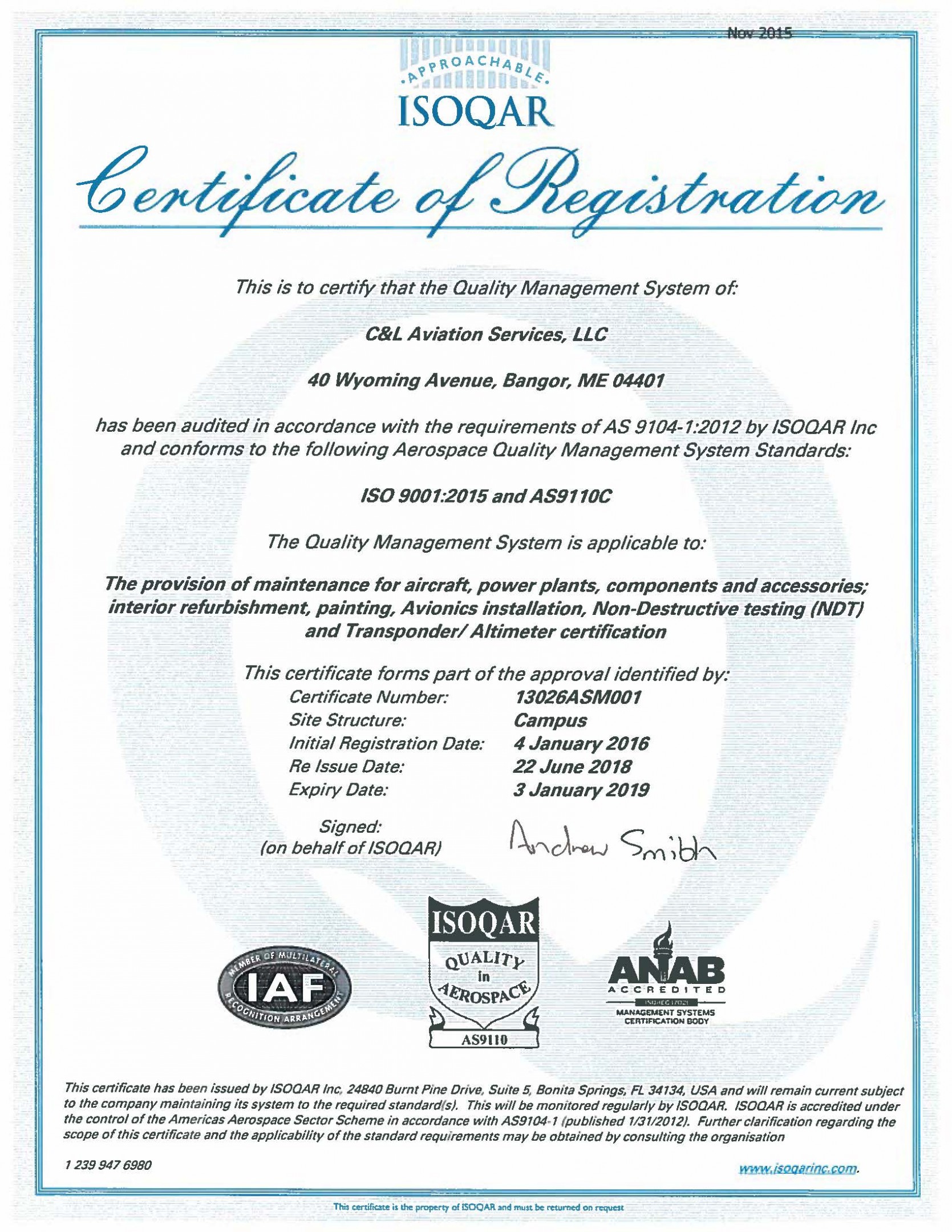 ISO 9001-2005 and AS9110C - C&L Aero