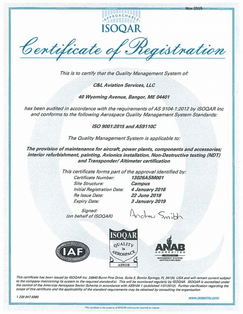 ISO 9001-2005 and AS9110C - C&L Aero